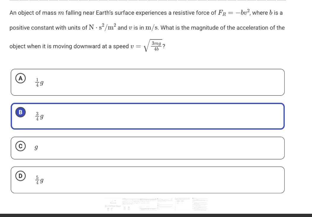 An ﻿object of ﻿mass m ﻿falling near Earth's surface | Chegg.com
