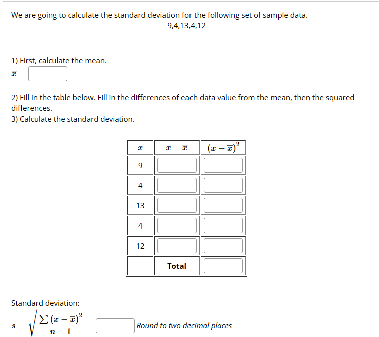 Solved We are going to calculate the standard deviation for | Chegg.com
