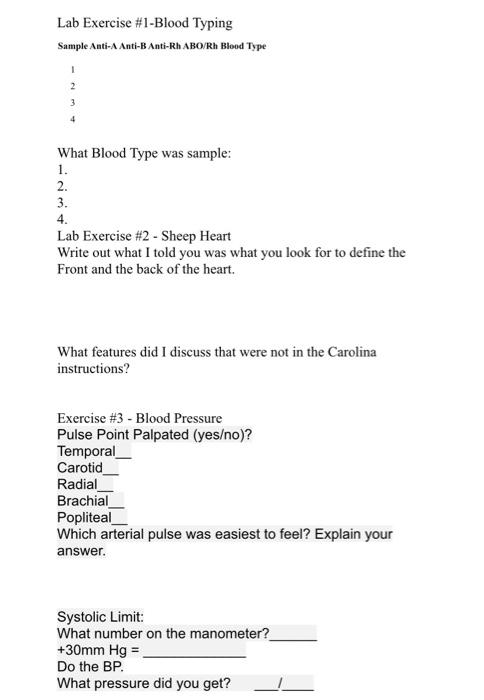 Lab Exercise #1-Blood Typing Sample Anti-A Anti-B | Chegg.com