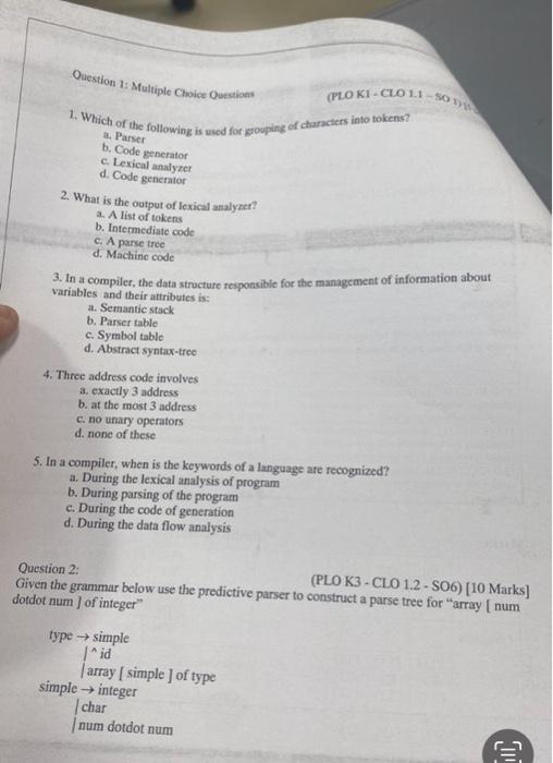 Solved Question 3: Given the grammar below, and the sentence | Chegg.com