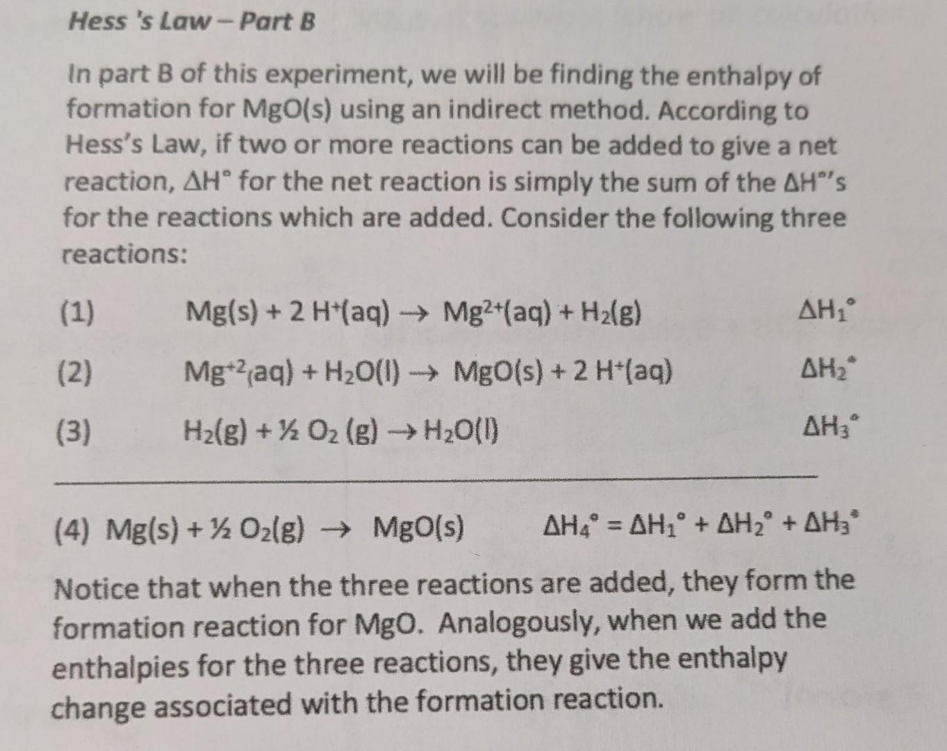 Solved Hess's Law Calculation: Refer to reactions in | Chegg.com