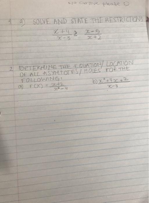 Solved No cursive please :) a) SOLVE AND STATE THE | Chegg.com
