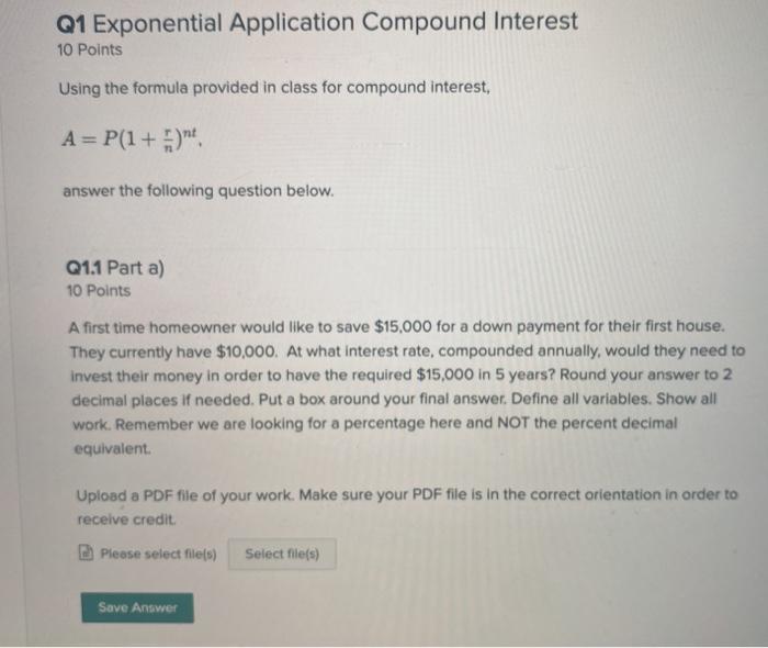 Solved Q1 Exponential Application Compound Interest 10 | Chegg.com