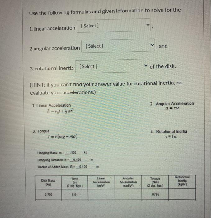 Solved Use the following formulas and given information to | Chegg.com