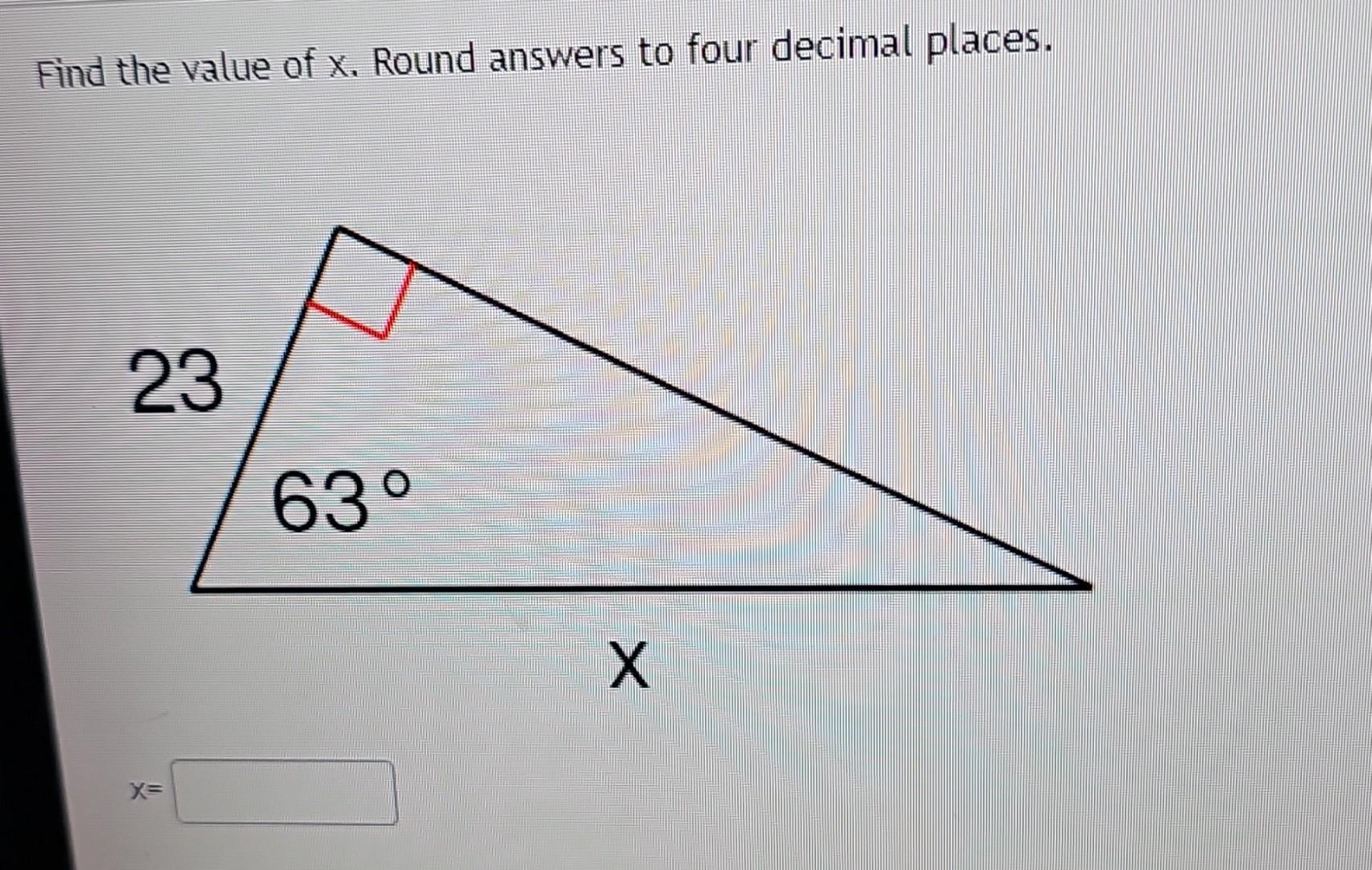 Solved Find the value of x. Round answers to four decimal | Chegg.com