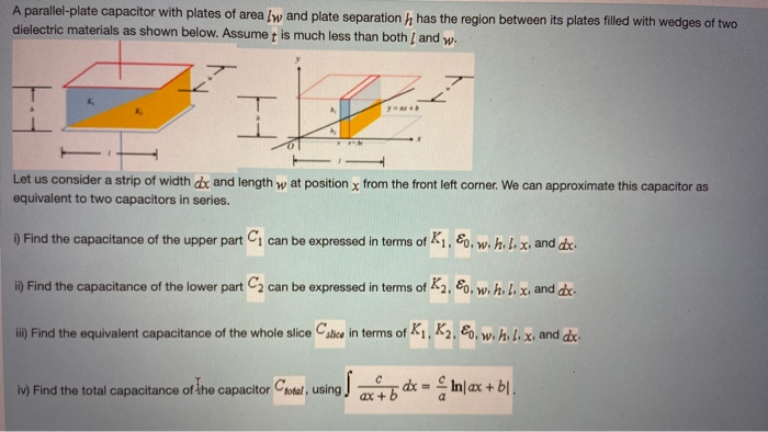 Solved A parallel-plate capacitor with plates of area lw and | Chegg.com