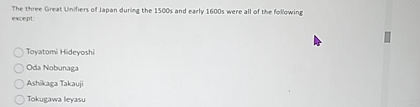 Solved The three Great Unifiers of Japan during the 1500 ﻿s | Chegg.com