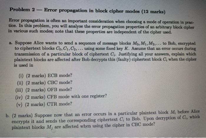 Solved Problem 2 Error Propagation In Block Cipher Modes