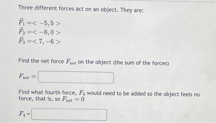 Solved Three different forces act on an object. They are: | Chegg.com