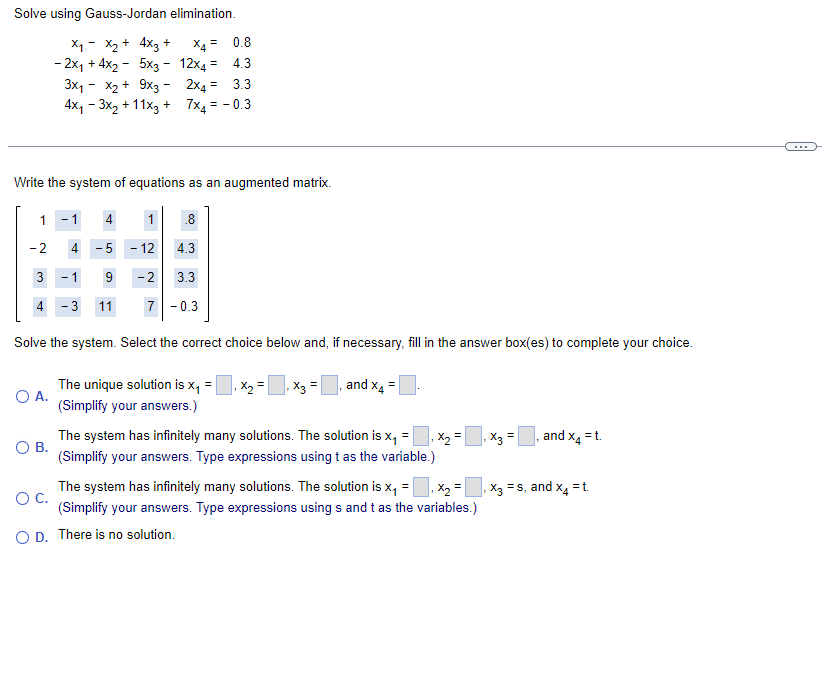 Solved Solve using Gauss-Jordan | Chegg.com