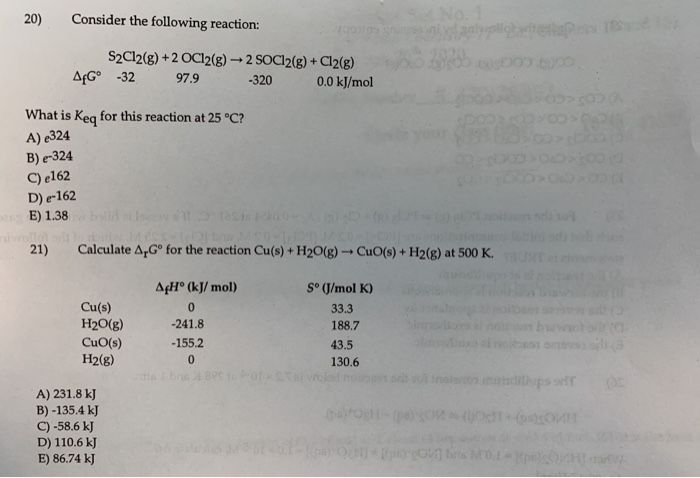 Solved: 20) Consider The Following Reaction: S2Cl2(g) + 2 ... | Chegg.com