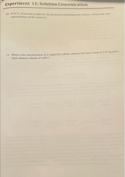 Solved Experiment 11: Solution Concentration NAME: Section | Chegg.com