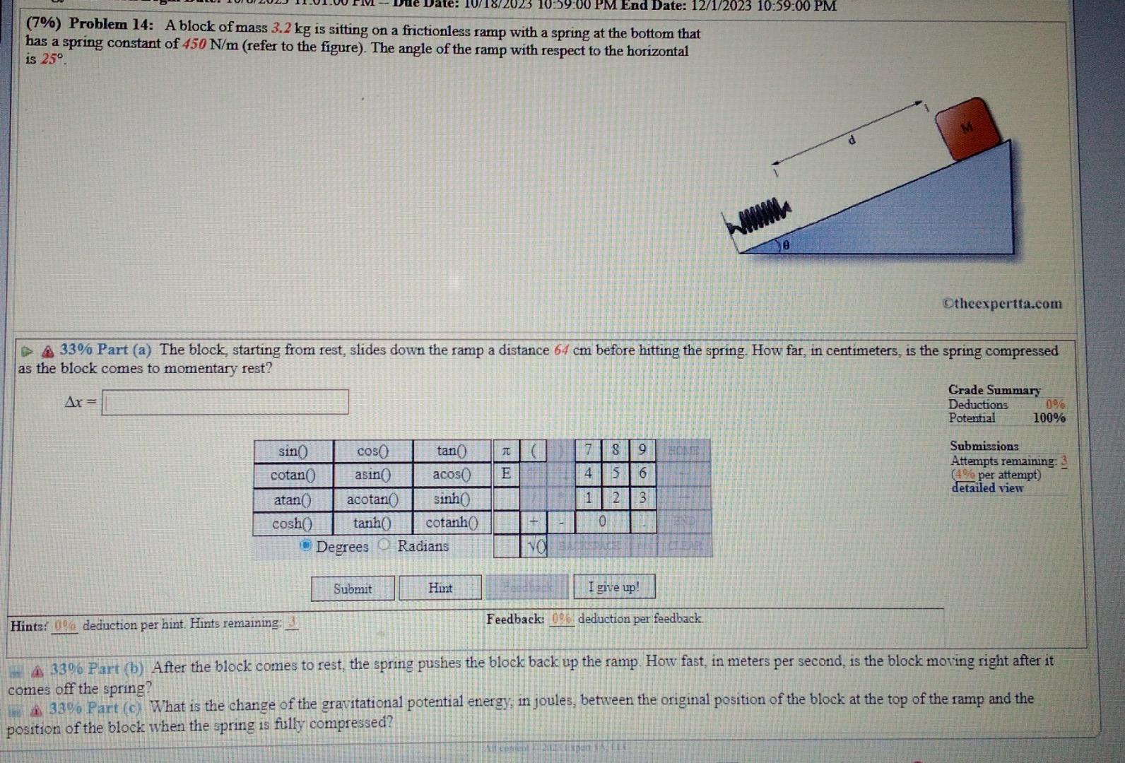 Solved (7\%) Problem 13: A student pushes a baseball of | Chegg.com