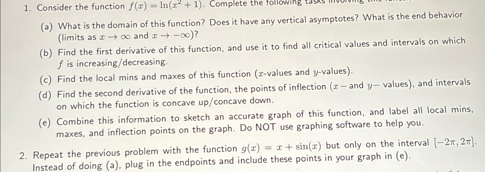 Solved Part 1. ﻿Consider the function f(x)=ln(x2+1). | Chegg.com