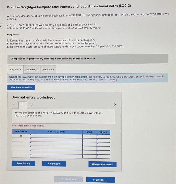 Solved Exercise 9-5 (Algo) Compute total interest and record | Chegg.com