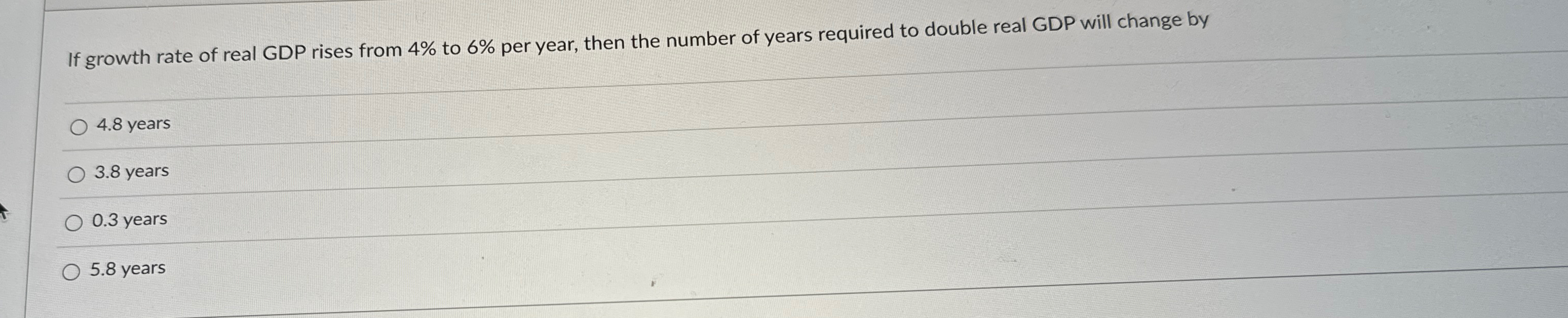 Solved If growth rate of real GDP rises from 4% ﻿to 6% ﻿per | Chegg.com