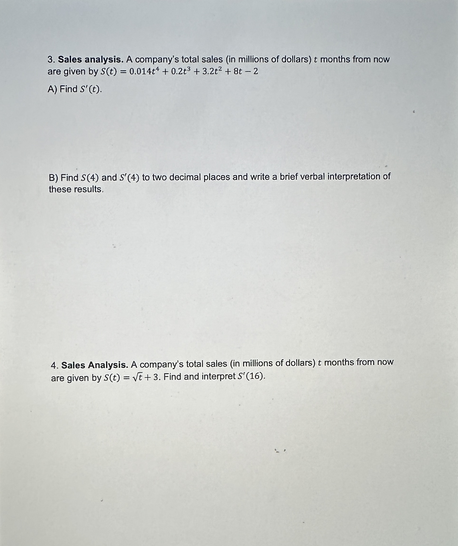 Solved Sales analysis. A company's total sales (in millions | Chegg.com