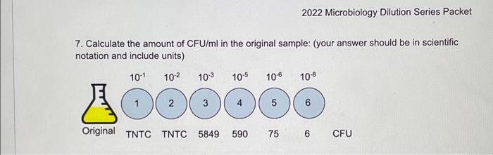 Solved 7. Calculate the amount of CFU/ml in the original | Chegg.com