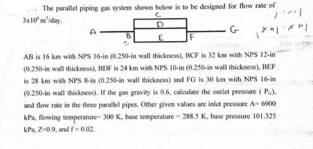 [Solved]: The parallel piping gas system shown below is to