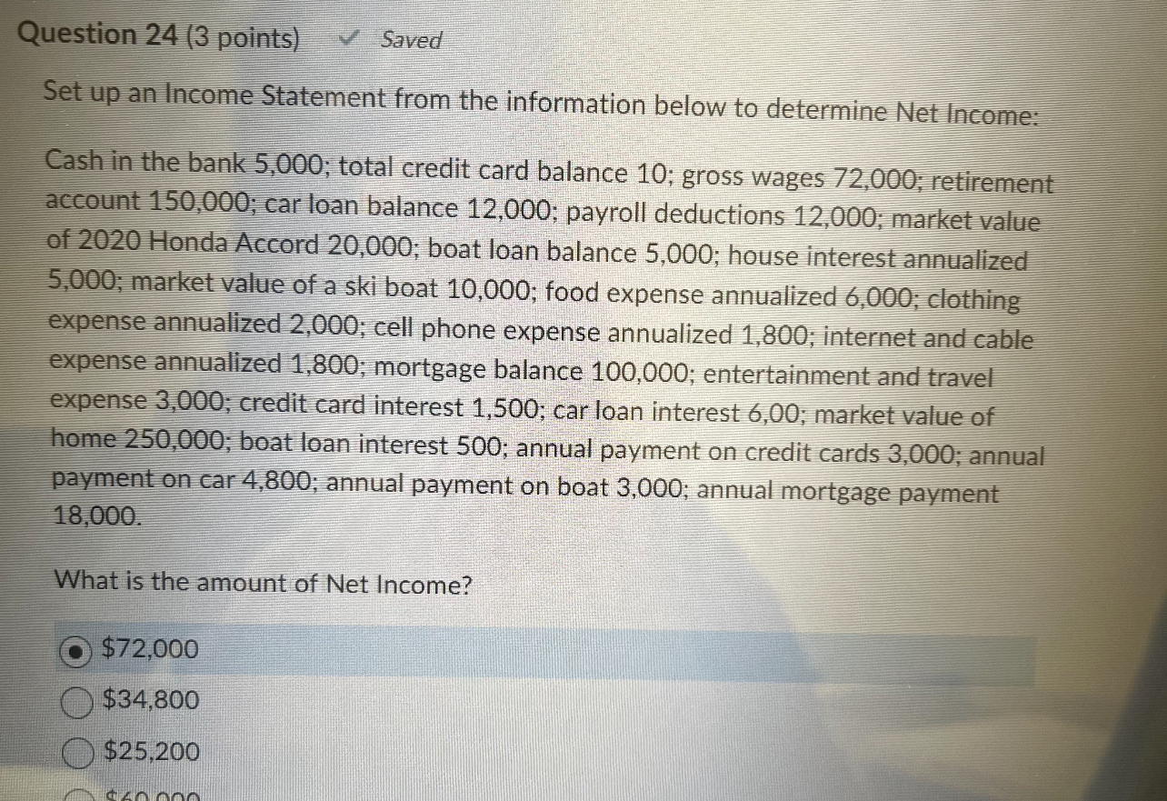 Solved Question 24 (3 ﻿points)SavedSet up an Income | Chegg.com