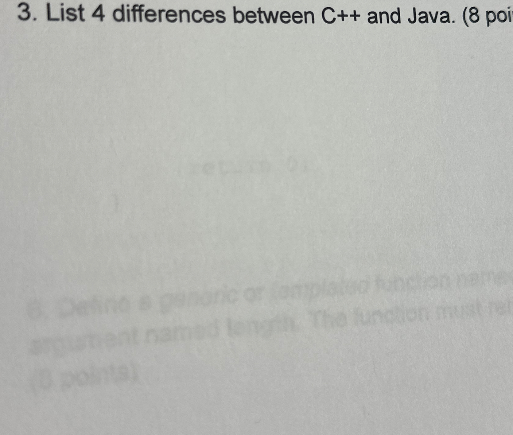 Solved List 4 ﻿differences between C++ ﻿and Java. (8 ﻿poi | Chegg.com
