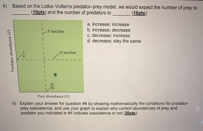 Solved 4) Based on the Lotka-Volterra predator-prey model, | Chegg.com