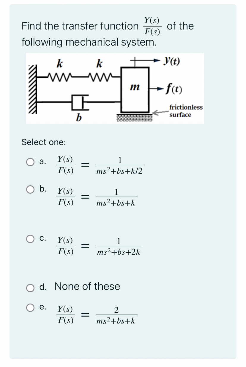 Solved Find the transfer function Y(s)F(s) ﻿of the following | Chegg.com
