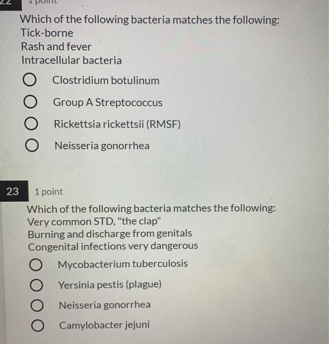 Solved Which of the following bacteria matches the | Chegg.com