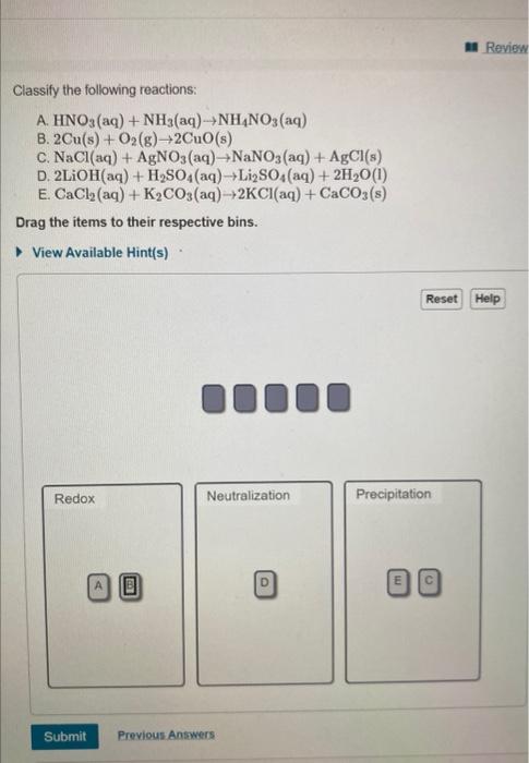 Solved Classify the following reactions: A. | Chegg.com