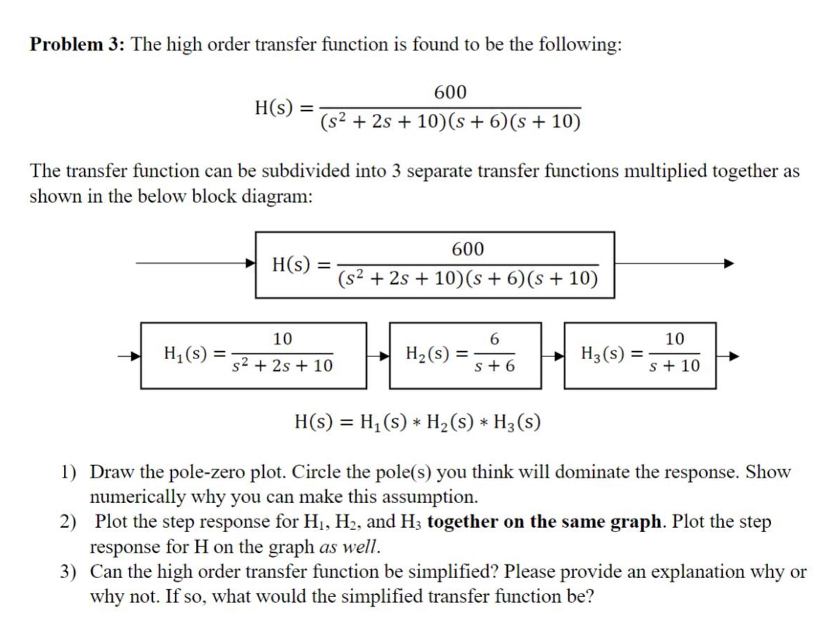 Solved Problem 3: The high order transfer function is found | Chegg.com