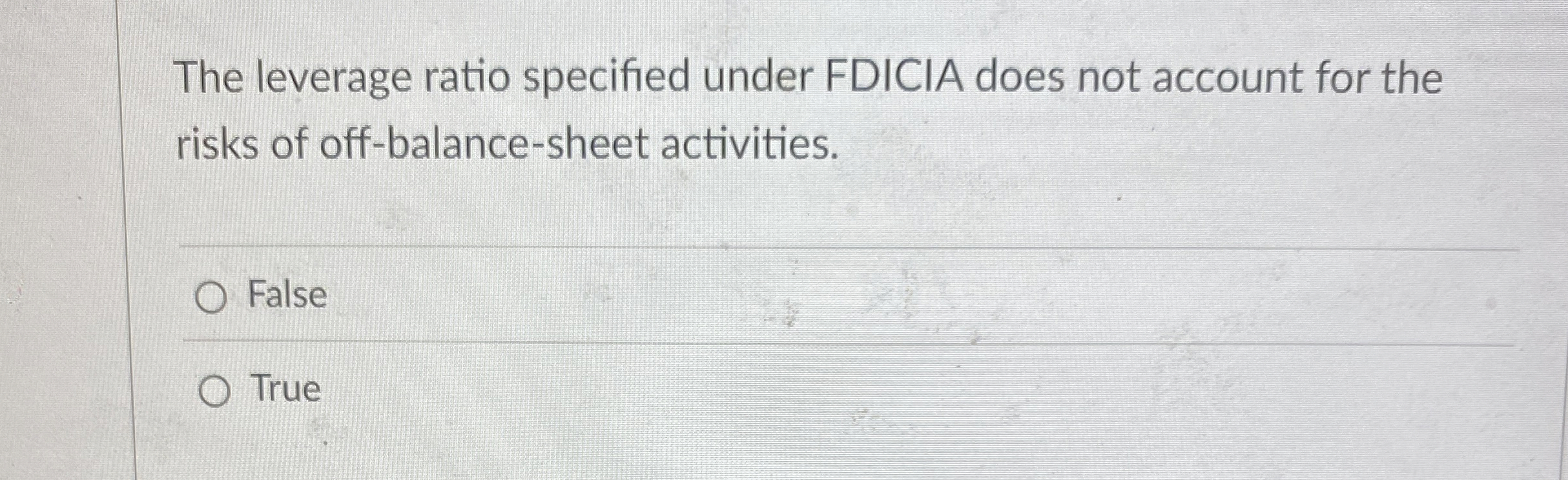 Solved The leverage ratio specified under FDICIA does not | Chegg.com