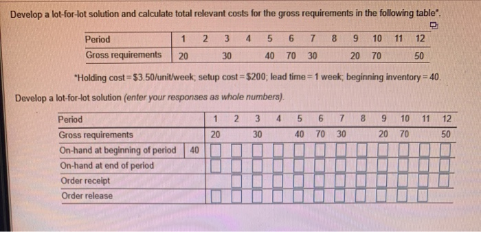 Solved Develop a lot-for-lot solution and calculate total | Chegg.com