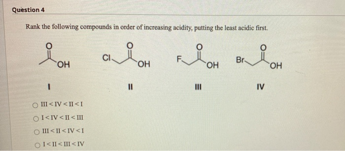 Solved Question 4 Rank the following compounds in order of | Chegg.com