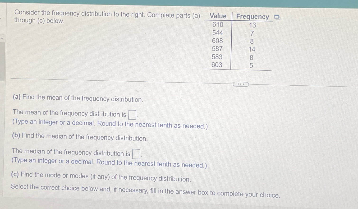 Solved Consider the frequency distribution to the right. | Chegg.com