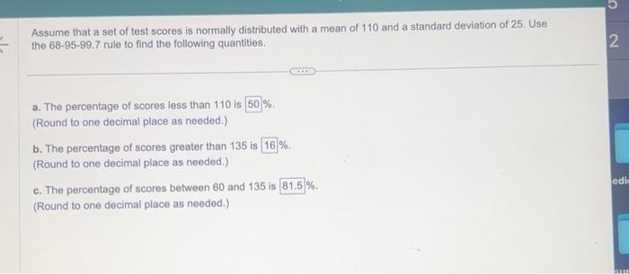 Solved Assume that a set of test scores is normally | Chegg.com