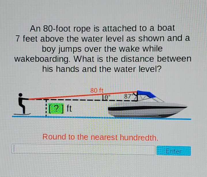 Solved An 80-foot rope is attached to a boat 7 feet above | Chegg.com
