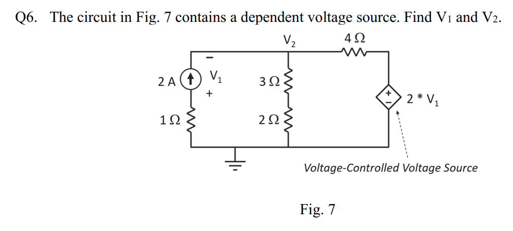 Solved Q6. ﻿The circuit in Fig. 7 ﻿contains a dependent | Chegg.com