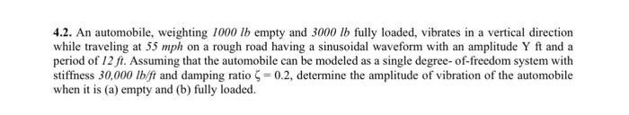Solved 4.2. An automobile, weighting 1000lb empty and 3000lb | Chegg.com
