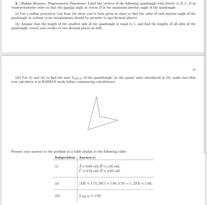 Solved 2. (Radian Measure, Trigonometric Functions). Label | Chegg.com