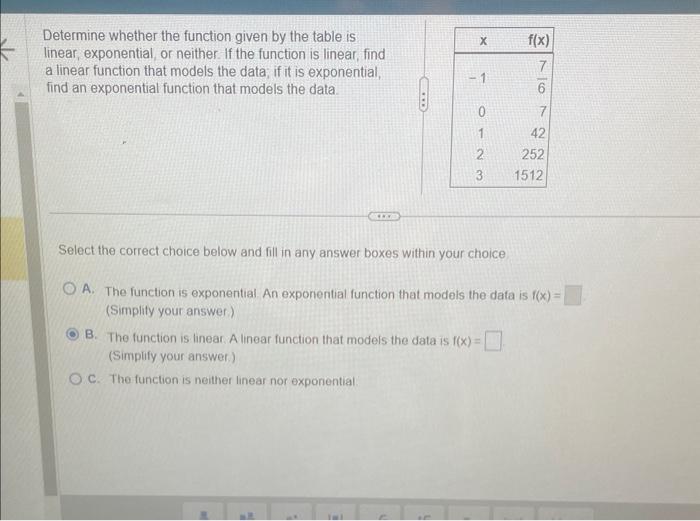 Solved Determine whether the function given by the table is | Chegg.com