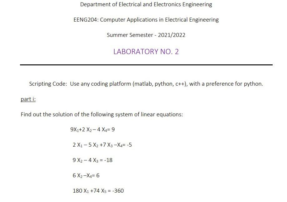 Solved Department of Electrical and Electronics Engineering | Chegg.com