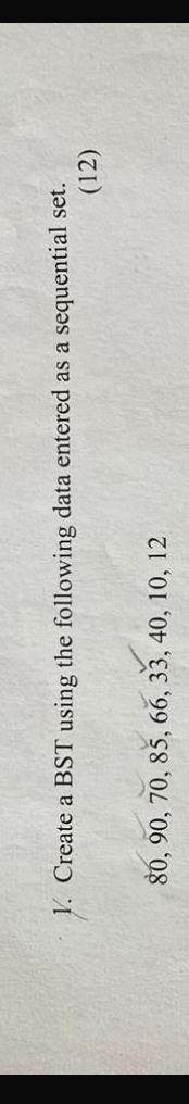 Solved Create a BST using the following data entered as a | Chegg.com
