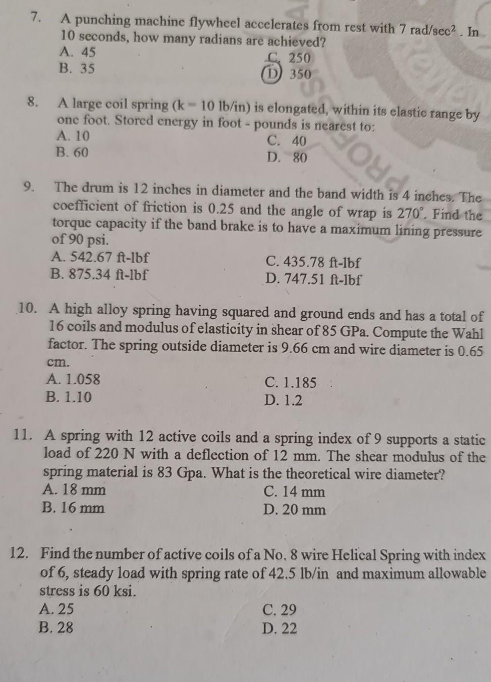 Solved 7. A punching machine flywheel accelerates from rest | Chegg.com