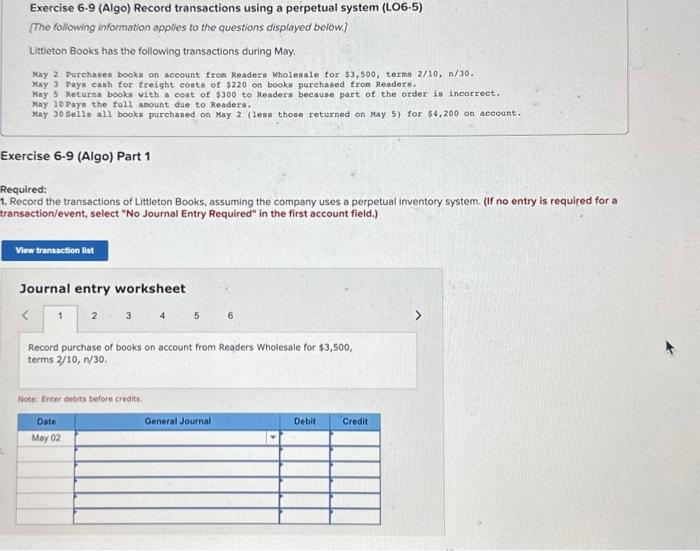 Solved Exercise 6.9 (Algo) Record transactions using a | Chegg.com