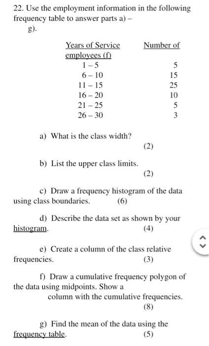 Solved 22. Use the employment information in the following | Chegg.com