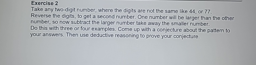 Solved Exercise 2Take any two-digit number, where the digits | Chegg.com