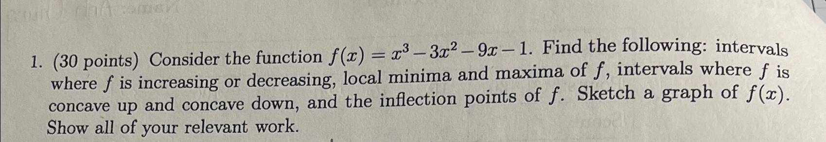 Solved (30 ﻿points) ﻿Consider the function f(x)=x3-3x2-9x-1. | Chegg.com