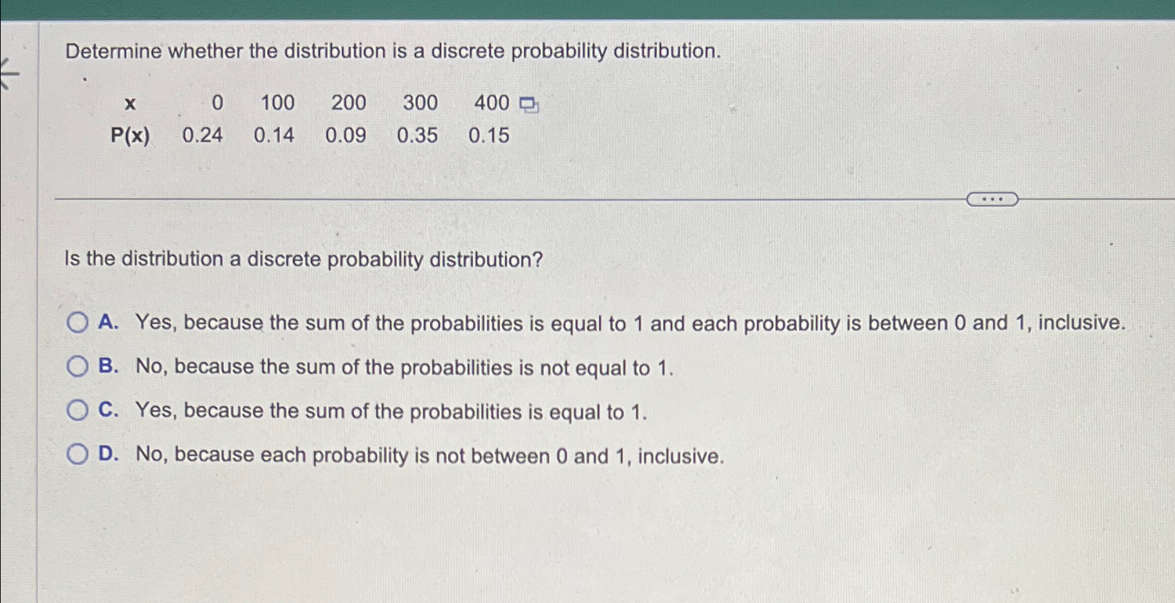 Solved Determine whether the distribution is a discrete | Chegg.com