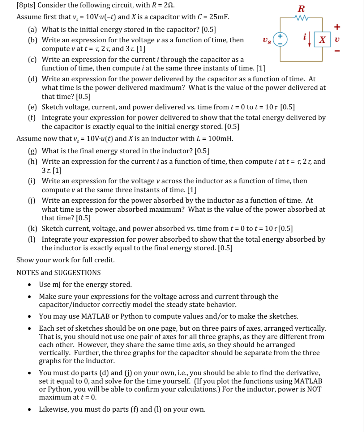 Solved [8pts] ﻿Consider the following circuit, with | Chegg.com