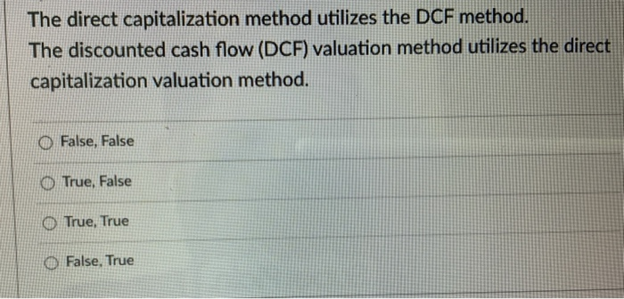 Solved The direct capitalization method utilizes the DCF | Chegg.com